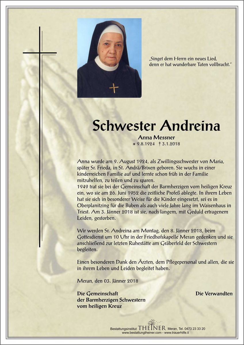 Unsere verstorbenen Schwestern und Brüder