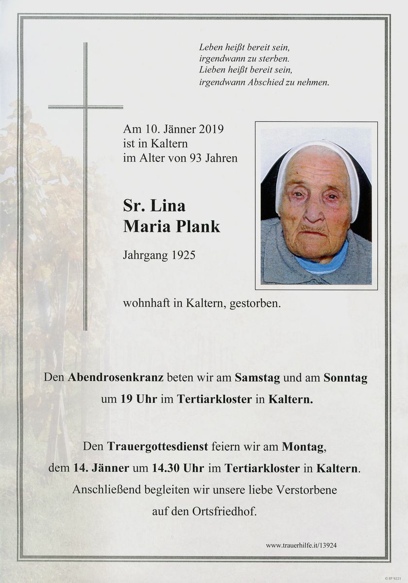 Unsere verstorbenen Schwestern und Brüder